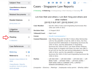 Pleadings Database On Lawnet - Singapore Academy of Law